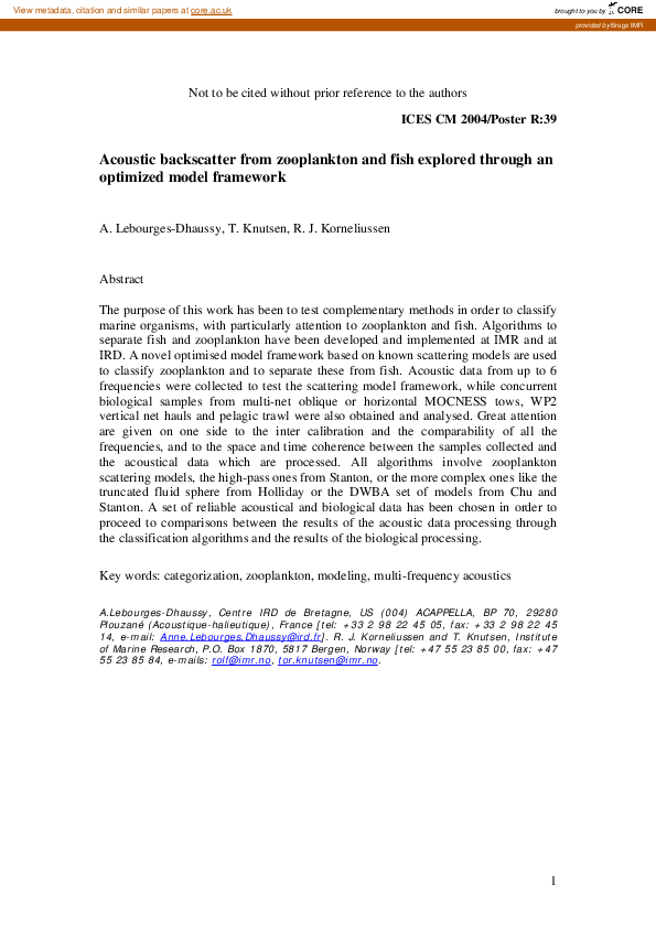 (PDF) Acoustic backscatter from zooplankton and fish explored through an optimized model framework