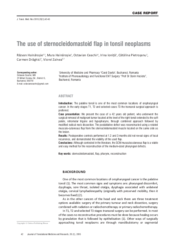 (PDF) The use of sternocleidomastoid flap in tonsil neoplasms