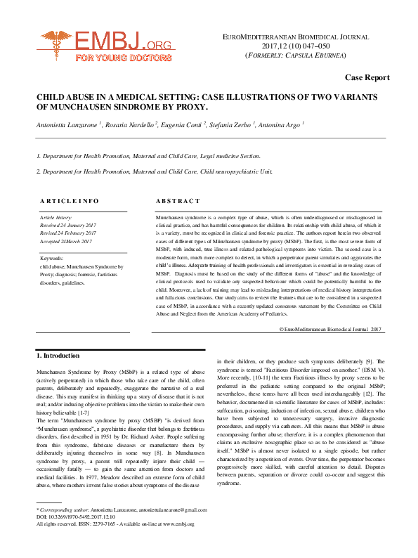 (PDF) Child Abuse in a Medical Setting: Case Illustrations of Two ...