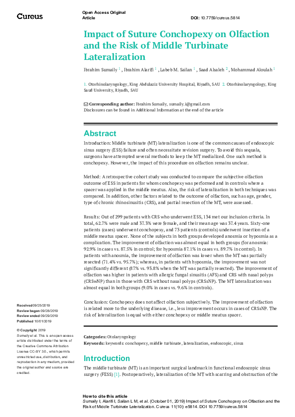 (PDF) Impact of Suture Conchopexy on Olfaction and the Risk of Middle ...