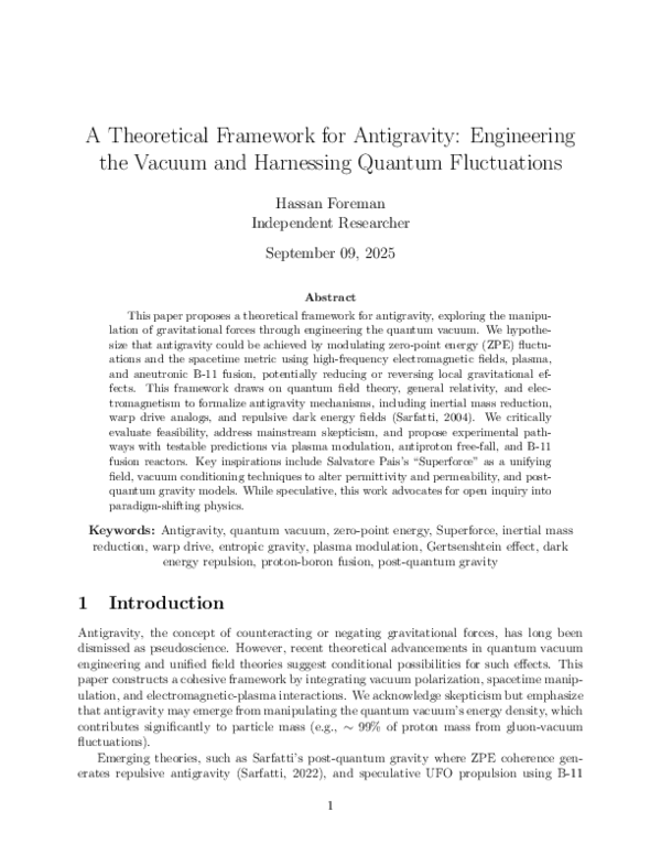 (PDF) A Theoretical Framework for Antigravity: Engineering the Vacuum ...