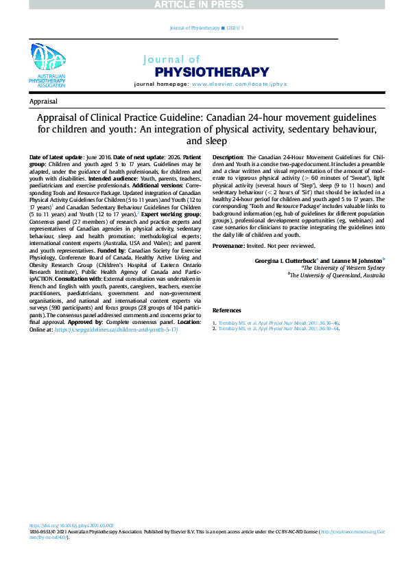(PDF) Appraisal of Clinical Practice Guideline: Canadian 24-hour ...