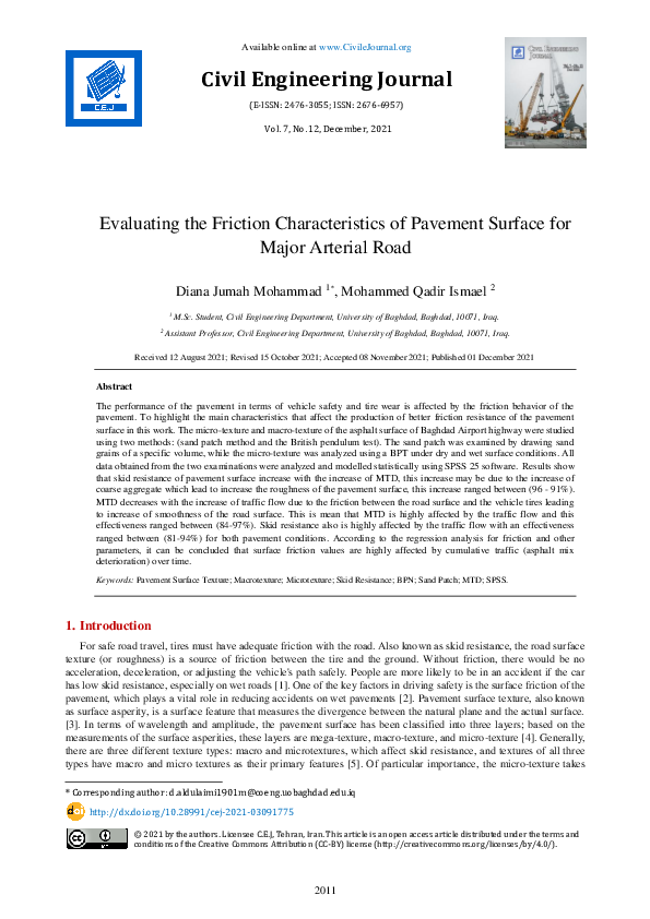 (PDF) Evaluating the Friction Characteristics of Pavement Surface for ...