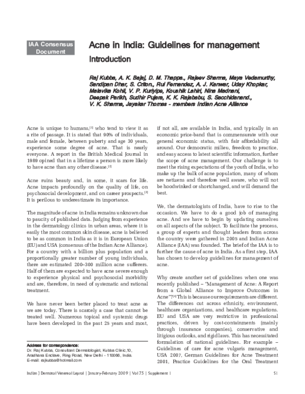 (PDF) Acne in India: Guidelines for management - Introduction