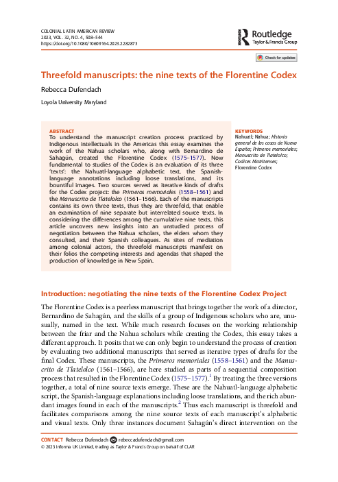 (PDF) Threefold manuscripts: the nine texts of the Florentine Codex