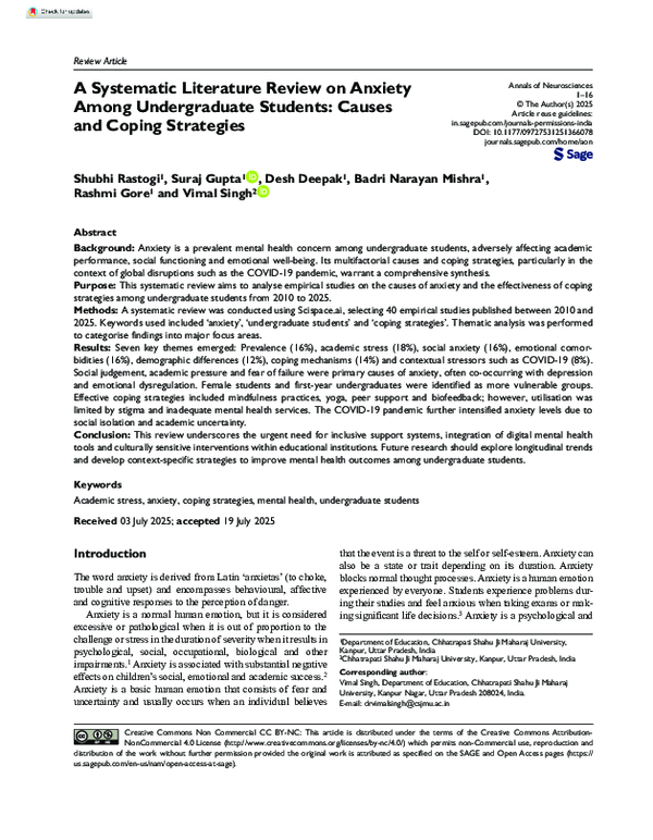 (PDF) A Systematic Literature Review on Anxiety Among Undergraduate Students: Causes and Coping ...