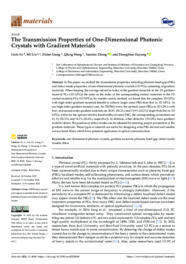 (PDF) The Transmission Properties of One-Dimensional Photonic Crystals with Gradient Materials