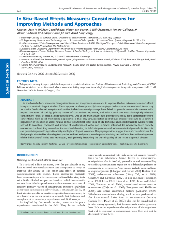 (PDF) In situ‐based effects measures: Considerations for improving ...