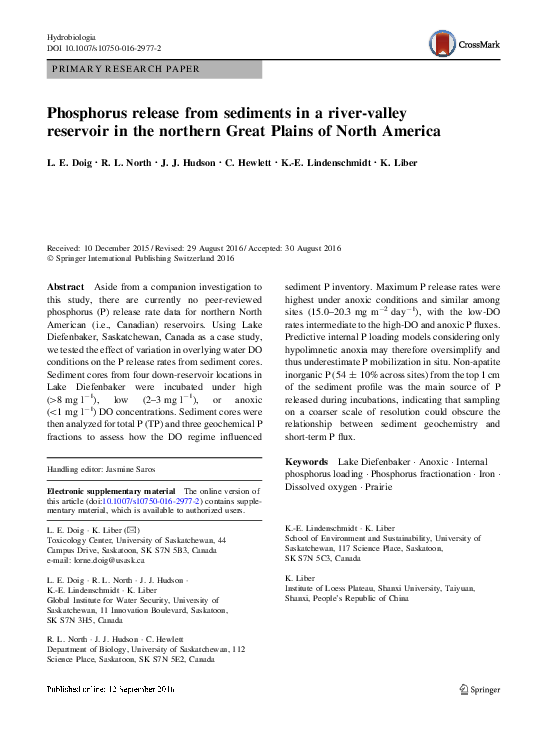 (PDF) Phosphorus release from sediments in a river-valley reservoir in ...