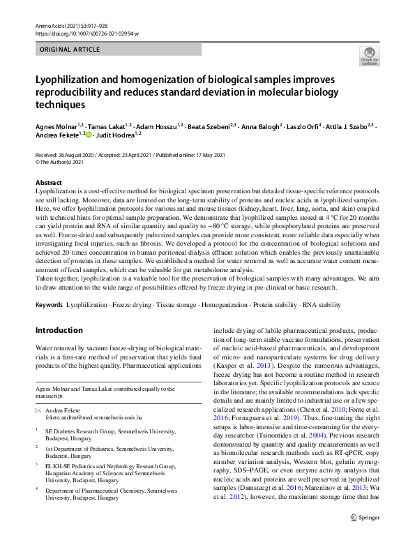 (PDF) Lyophilization and homogenization of biological samples improves ...