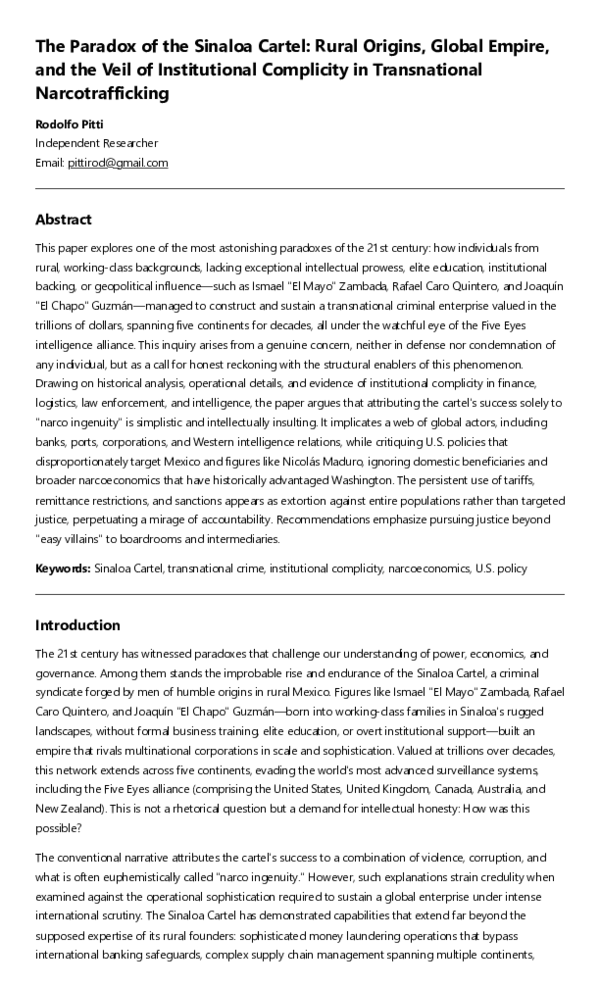 (PDF) The Paradox of the Sinaloa Cartel: Rural Origins, Global Empire ...