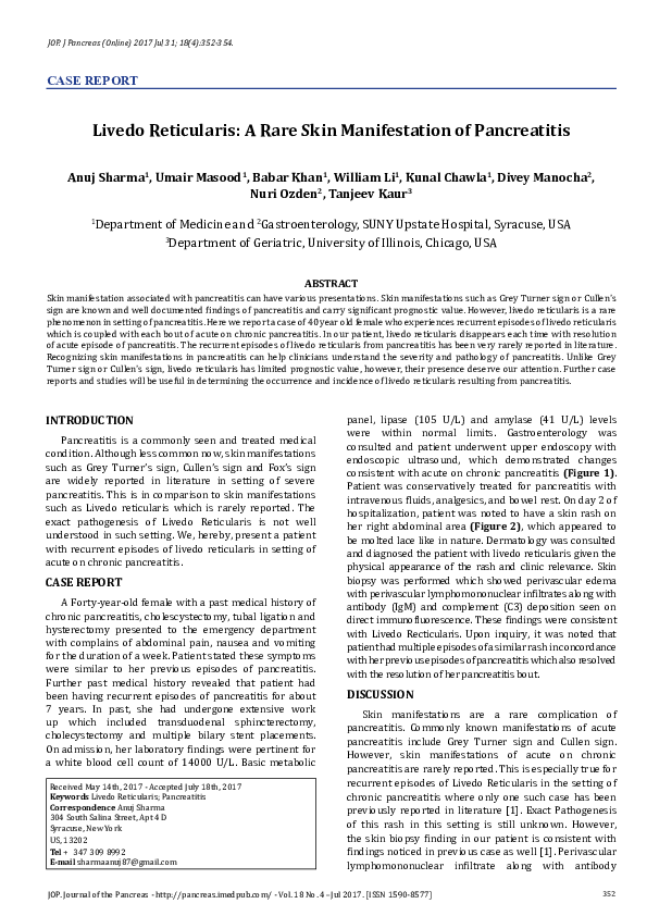 (PDF) Livedo Reticularis: A Rare Skin Manifestation of Pancreatitis