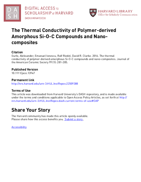 (PDF) The Thermal Conductivity of Polymer‐Derived Amorphous Si–O–C ...