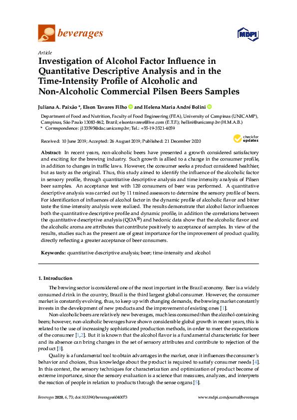 (PDF) Investigation of Alcohol Factor Influence in Quantitative ...