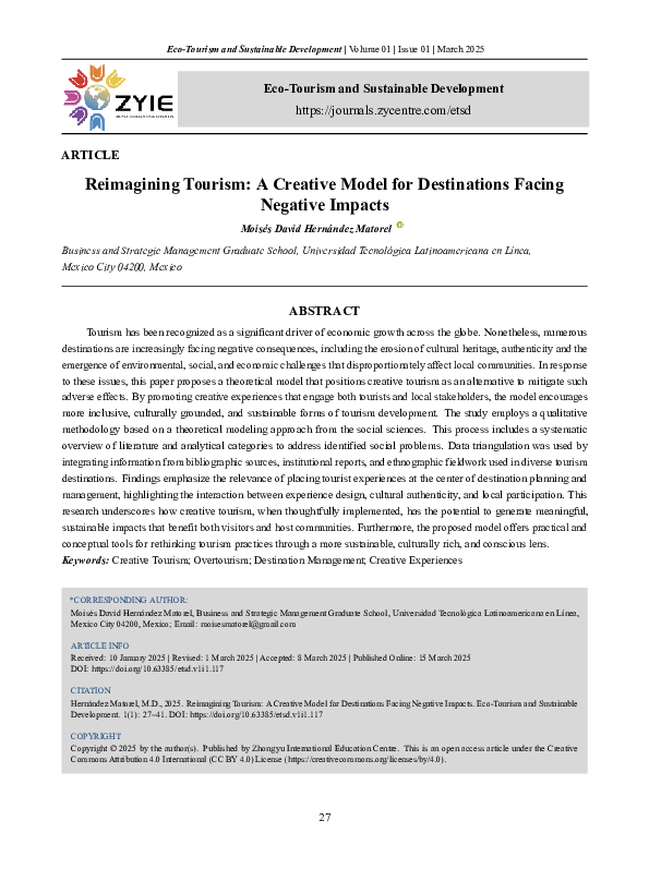 (PDF) Reimagining Tourism: A Creative Model for Destinations Facing ...