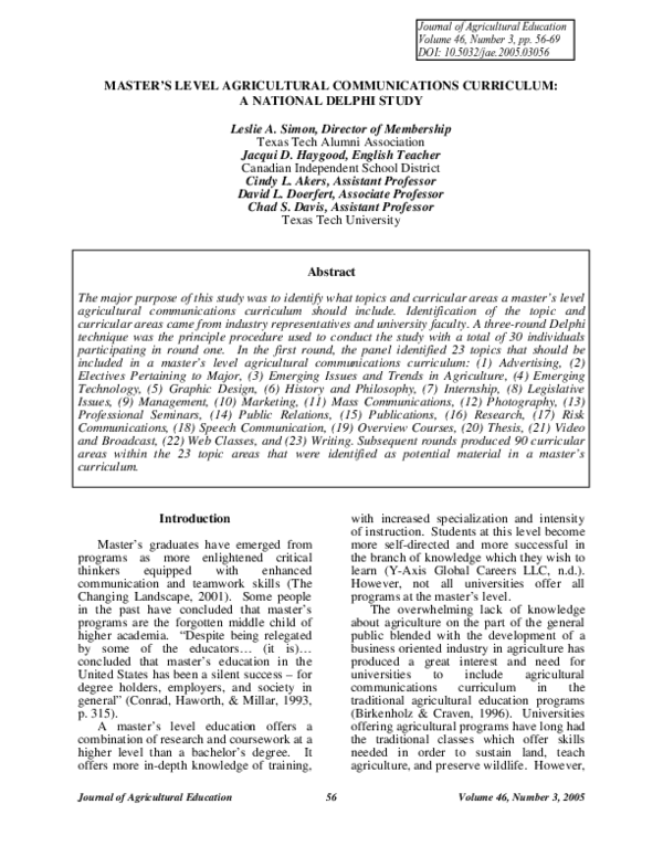 (PDF) Master's Level Agricultural Communications Curriculum: A National ...