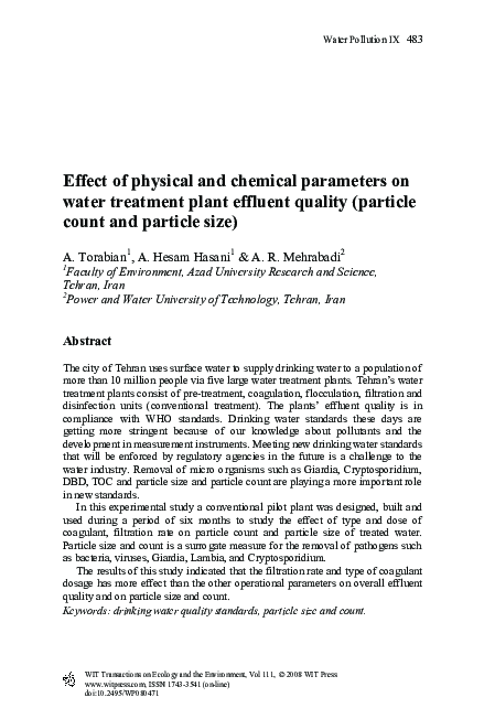 (PDF) Effect of physical and chemical parameters on water treatment plant effluent quality ...