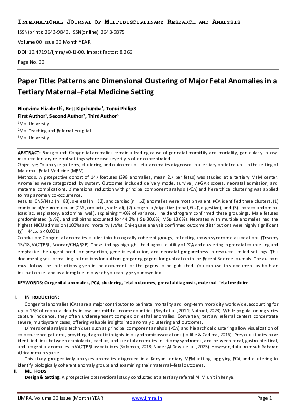 (PDF) Patterns and Dimensional Clustering of Major Fetal Anomalies in a ...