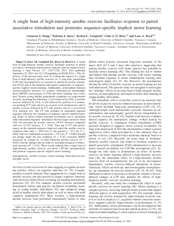 (PDF) A single bout of high-intensity aerobic exercise facilitates ...