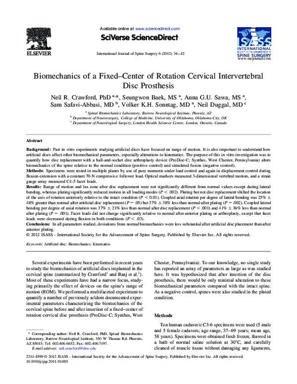 (PDF) Biomechanics of a Fixed–Center of Rotation Cervical ...