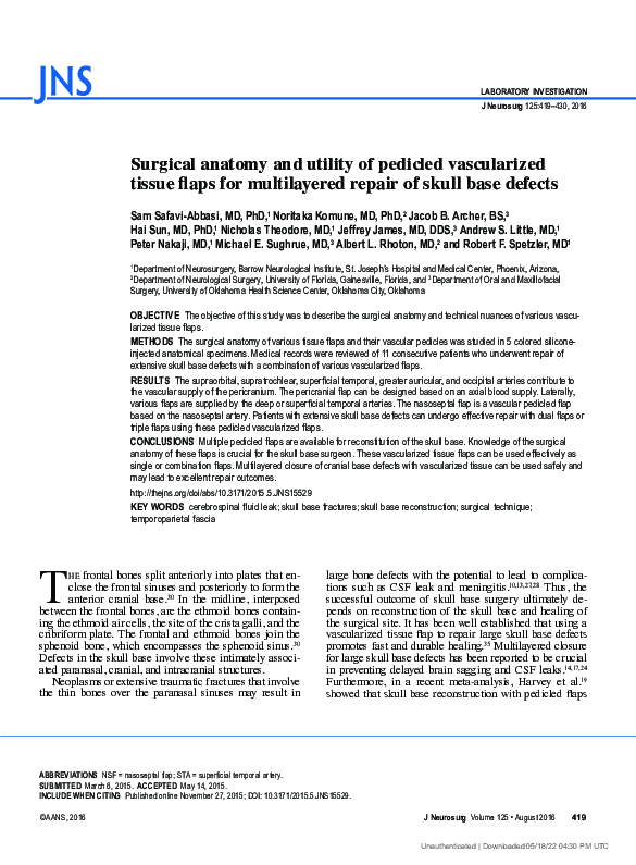 (PDF) Surgical anatomy and utility of pedicled vascularized tissue ...