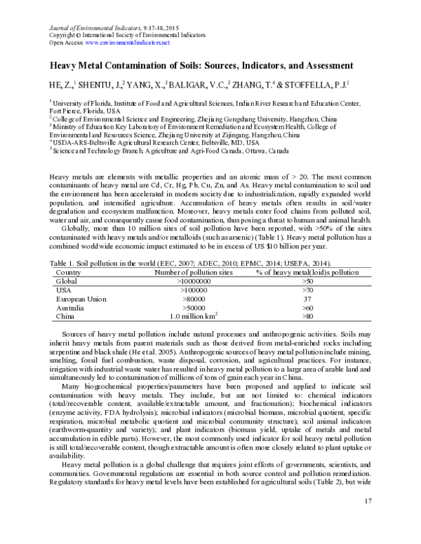 (PDF) Heavy Metal Contamination of Soils: Sources, Indicators and ...