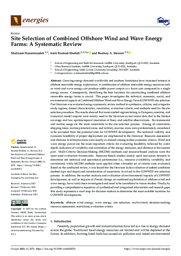 (PDF) Site Selection of Combined Offshore Wind and Wave Energy Farms: A ...