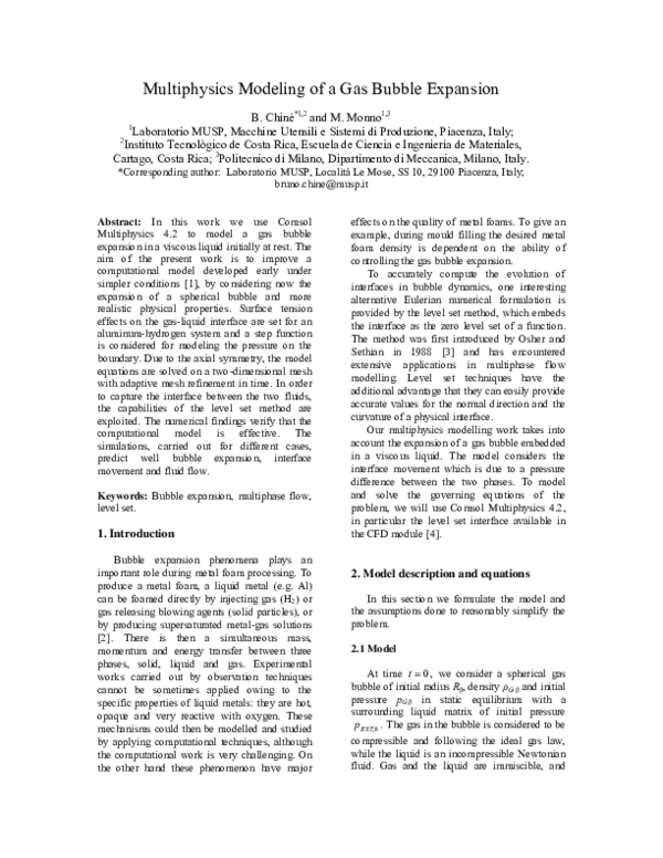 (PDF) Multiphysics Modeling of a Gas Bubble Expansion