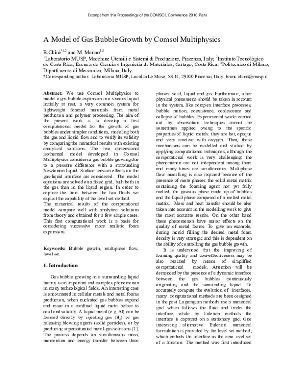 (PDF) A Model of Gas Bubble Growth by Comsol Multiphysics
