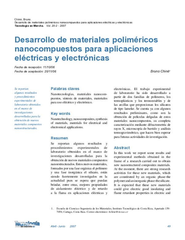 (PDF) Desarrollo de materiales poliméricos nanocompuestos para aplicaciones eléctricas y ...