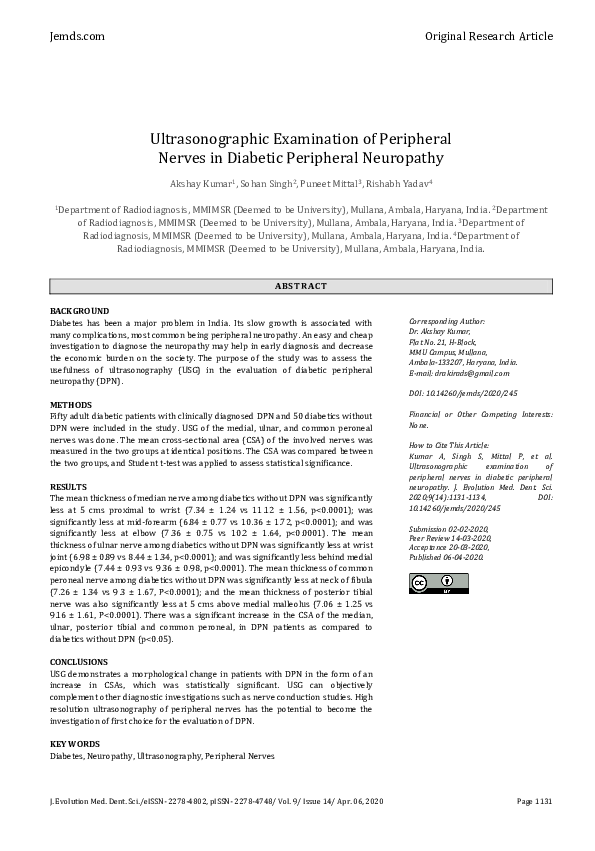 (PDF) Ultrasonographic Examination of Peripheral Nerves in Diabetic ...