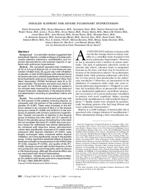 (PDF) Inhaled Iloprost for Severe Pulmonary Hypertension