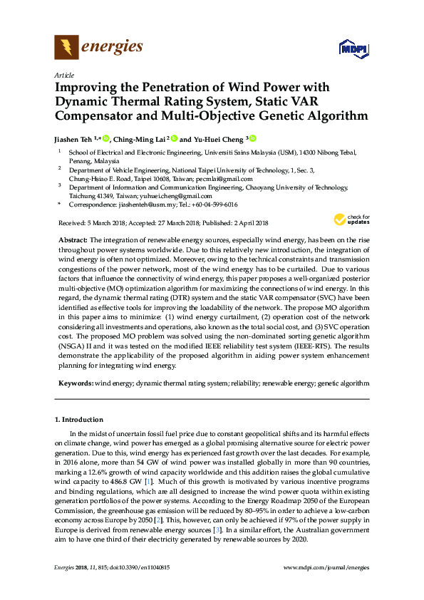 (PDF) Improving the Penetration of Wind Power with Dynamic Thermal Rating System, Static VAR ...