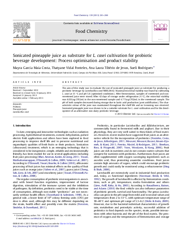 (PDF) Sonicated pineapple juice as substrate for L. casei cultivation for probiotic beverage ...
