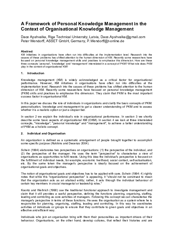 (PDF) A framework of personal knowledge management in the context of ...