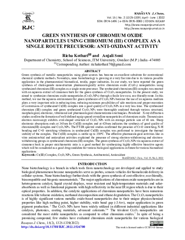 (PDF) Green Synthesis of Chromium Oxide Nanoparticles Using Chromium ...