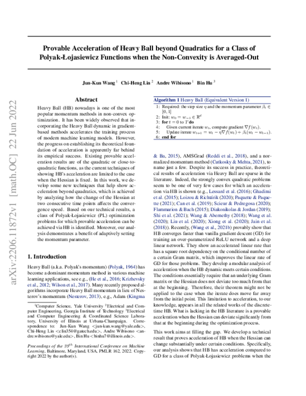 (PDF) Provable Acceleration of Heavy Ball beyond Quadratics for a Class of Polyak-\L{}ojasiewicz ...