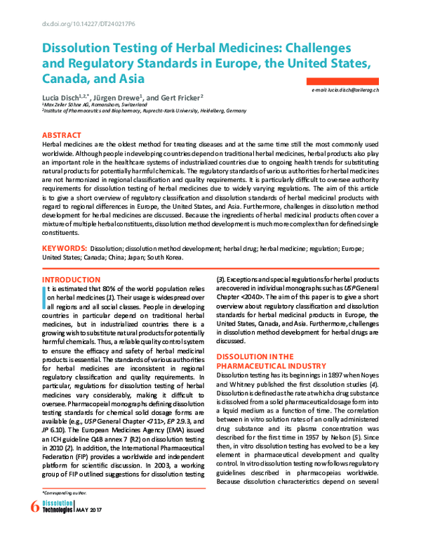 (PDF) Dissolution Testing of Herbal Medicines: Challenges and ...
