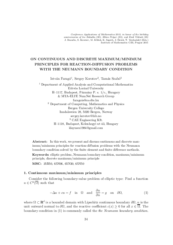 (PDF) On continuous and discrete maximum/minimum principles for reaction-diffusion problems with ...