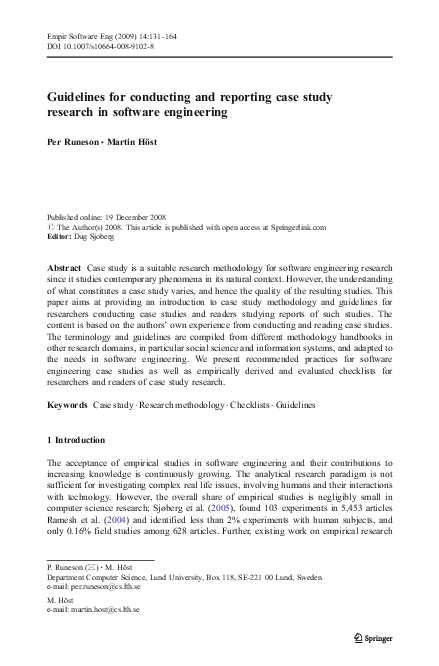 (PDF) Guidelines for conducting and reporting case study research in software engineering