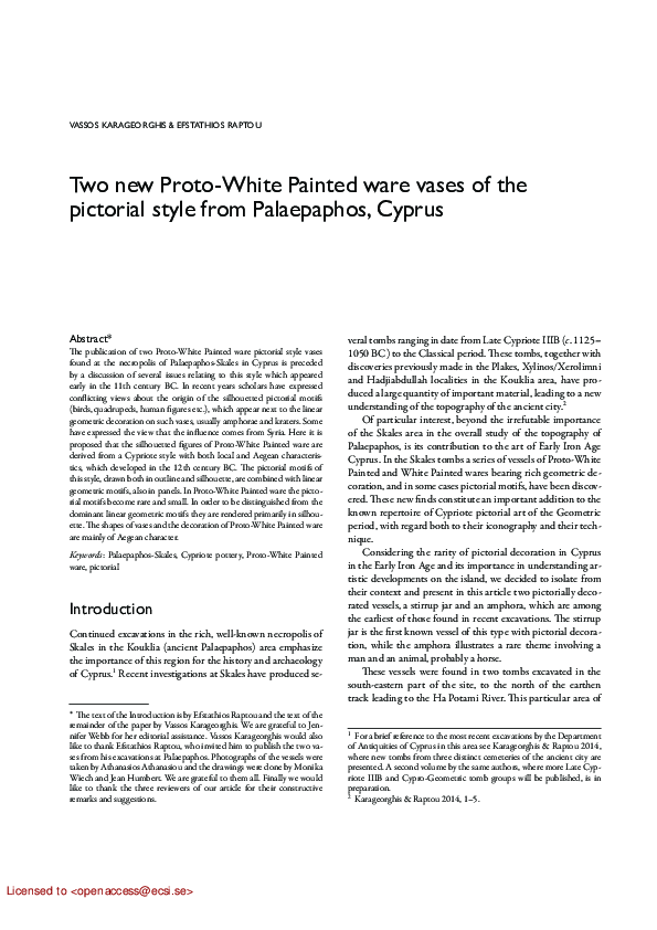 (PDF) Two new Proto-White Painted ware vases of the pictorial style ...