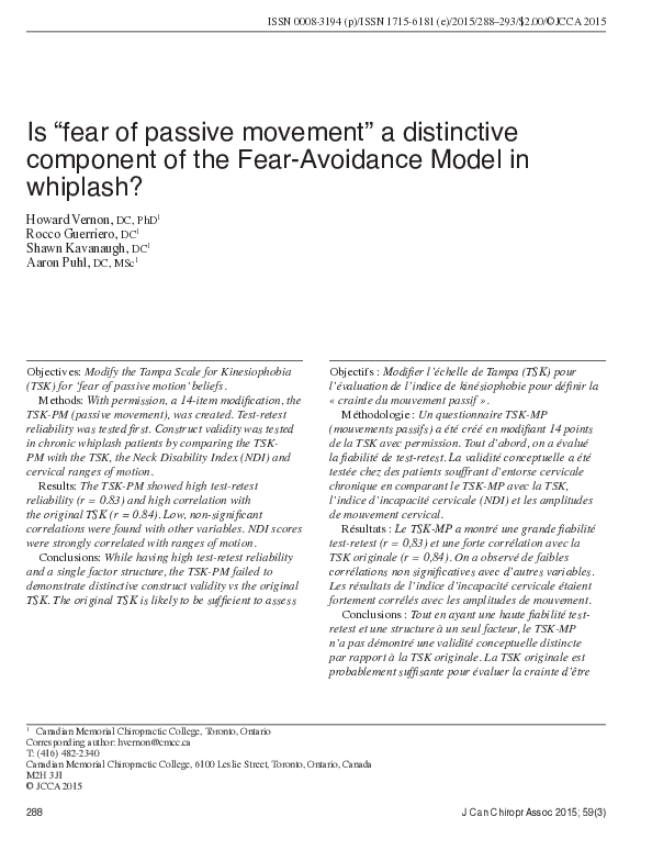 (PDF) Is "fear of passive movement" a distinctive component of the Fear ...