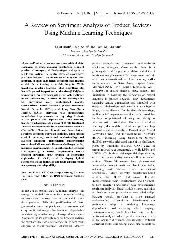 (PDF) A Review on Sentiment Analysis of Product Reviews Using Machine ...