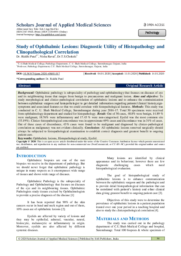 (PDF) Study of Ophthalmic Lesions: Diagnostic Utility of Histopathology ...