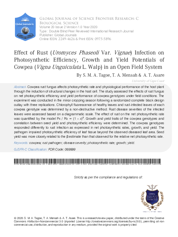 (PDF) Effect of Rust (Uromyces Phaseoli Var. Vignae) Infection on ...