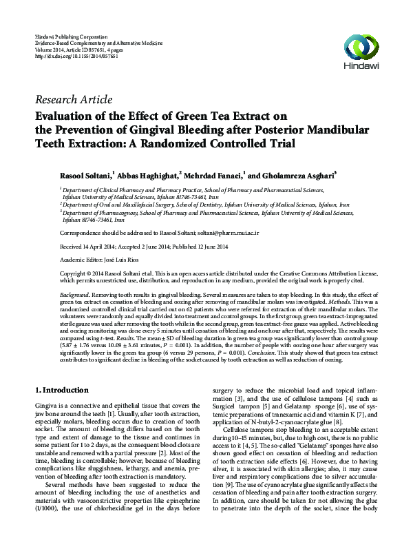 (PDF) Evaluation of the effect of green tea extract on the prevention ...