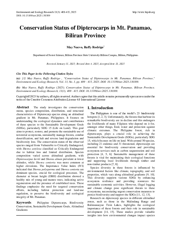 (PDF) Conservation Status of Dipterocarps in Mt. Panamao, Biliran Province