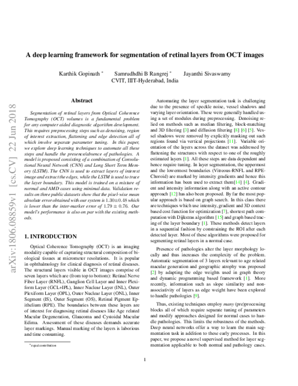 (PDF) A deep learning framework for segmentation of retinal layers from ...