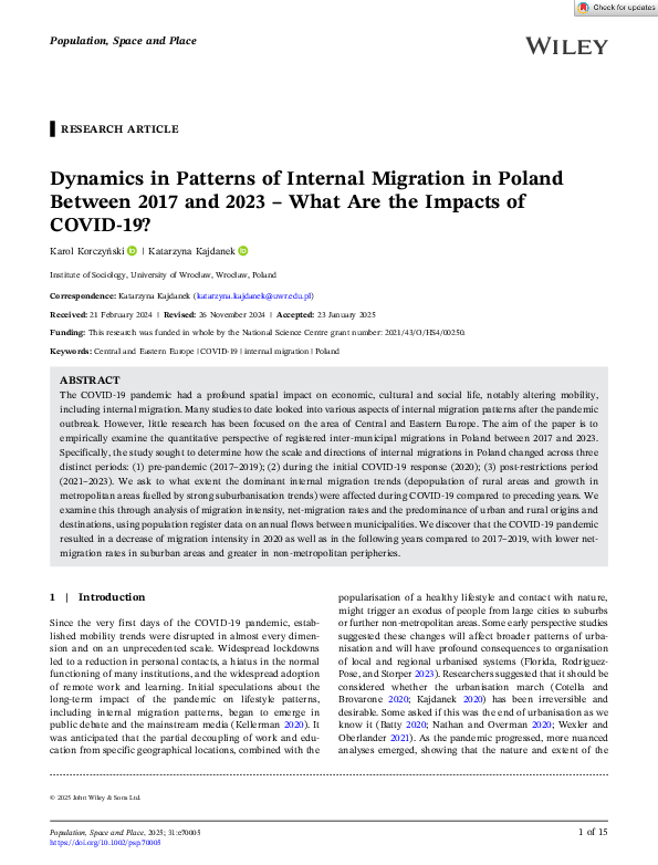 (PDF) Dynamics in Patterns of Internal Migration in Poland Between 2017 ...
