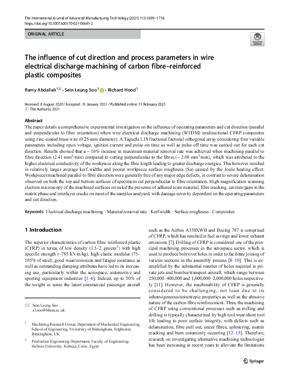 Pdf The Influence Of Cut Direction And Process Parameters In Wire